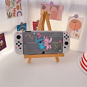 ENFILY Cute Stitch Case Compatible with Nintendo Switch OLED, Dockable Case Cover, Ergonomic Soft TPU Grip Case for Joycon, Sparkle Skin Set