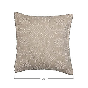Creative Co-Op Decorative Woven Cotton Jacquard Square Throw Pillow, Beige & Cream
