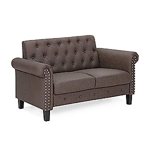 Furinno Bastia Vintage Modern Chesterfield Button Tufted Loveseat/Sofa Couch for Living Room, Brown Faux Leather