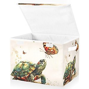 ALAZA Storage Bins Organizer Box Baskets Lidded Clothes for Shelves Closet Turtle Butterfly Collapsible Stackable Storage Cubes Handles