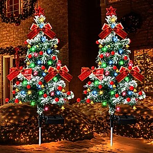 Solar Christmas Tree Lights Outdoor Decorations, Solar Powered Xmas Trees Garden Lights Waterproof, Solar Yard Light Stake Decor for Pathway Lawn Patio Outside Decorative