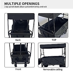Wagon Cart with Wheels Foldable,Utility Garden Cart with Canopy,Outdoor Utility Collapsible Folding Wagon with Heavy-Duty Steel Frame,Collapsible Wagon,Trolley Cart Carry up to 150 Pounds