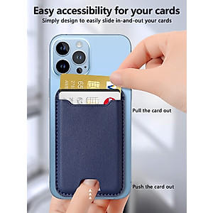 TopMade for Magsafe Wallet, Magnetic Wallet Card Holder for iPhone 16/16 Pro, iPhone 15/14/13/12 Series, Leather Magnetic Phone Wallet with Powerful Magnet, RFID Blocking, Fit 4 Cards, Blue