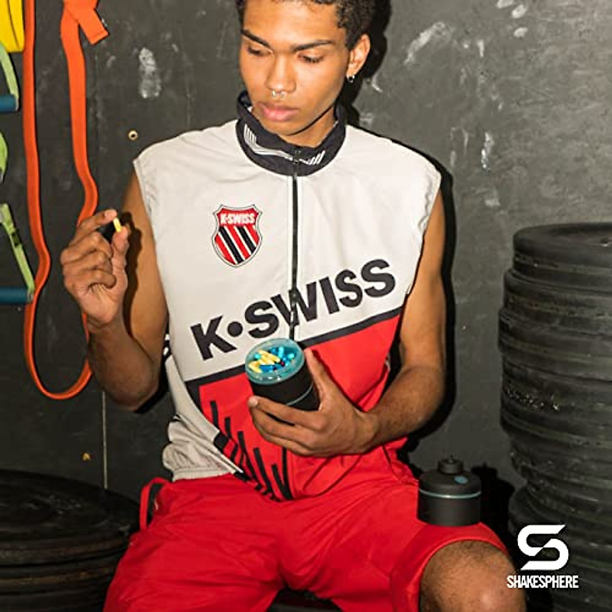 ShakeSphere Stackable Snack Containers - Organizer Carrier for Food, Protein Powders, Nuts & Supplements - 3 Leakproof, Twist Lock Holders - Portable Storage for Lunch, Office, Gym, Travel (Cyan Blue)