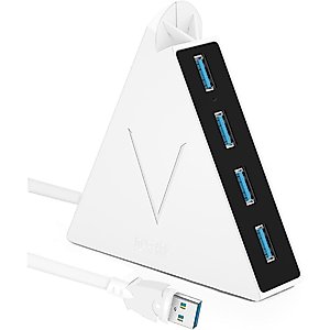 JoyReken USB 3.0 Hub,4 Port USB Hub Tower,2ft Cable USB Splitter for Laptop,PC, PS4,PS5,Xbox,Mouse,Keyboard, Flash Drive, U-Disk (White)