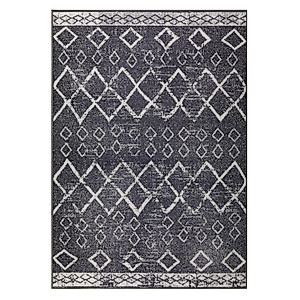 Antep Rugs Alfombras Non-Skid (Non-Slip) 8x10 Rubber Back Bohemian Distressed Moroccan Boho Low Pile Profile Indoor Area Rug (Charcoal Gray, 7'10" x 10')