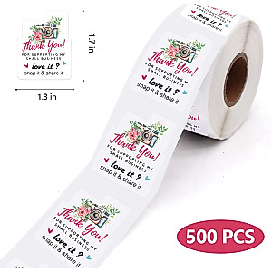 WHING Thank You for Supporting My Small Business Cute Retro Camera Design Flower Stickers Labels, Order Packages Envelope Seals Decorative Label Ideal for Business Gift Bags and Retailers, 500pcs