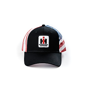 J&D Productions, Inc. International Harvester IH Logo Hat, Black with Flag Mesh Back