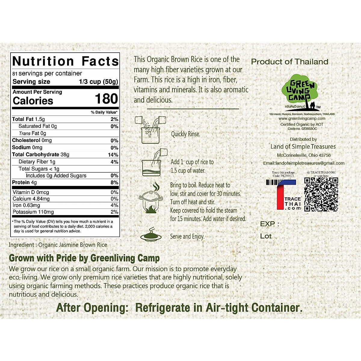 Organic Brown Jasmine Rice from Thailand - Whole Grain Vegan Natural Healthy Superfood Gluten-free - 9 LB