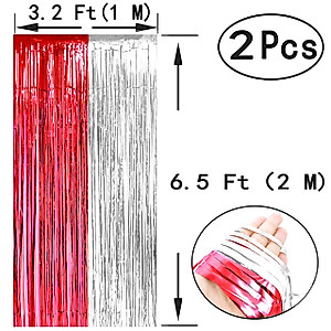 Red White Party Tinsel Foil Fringe Curtains - Circus Welcome Carnival Under the Top Birthday Baby Shower Graduation Party Backdrops Wedding Valentines Day Party Decor Photo Booth Backdrops Decorations