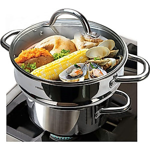 HOMICHEF 3 PCS Whole Food Steamer Set - Nickel Free Stainless Steel Veggie Steamer Pot (9.5" Large Vegetable Steamer Insert With Lid, 8" Steam Pot) - Induction Steamer Pots - Steam Pots Steam Baskets