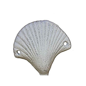 Whitewashed Cast Iron Seashell Hook- Nautical Wall Hook- Seashell Decoration
