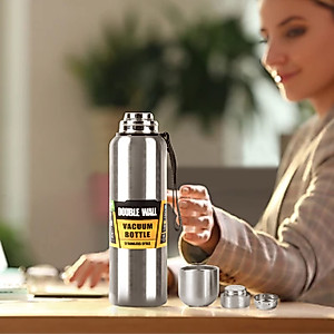 Subron Vacuum Insulated Thermos Water Bottle 17 Oz with Wide Mouth Cup BPA-Free Stainless Steel Water Bottles for Cold & Hot Drink Coffee (500ml,Sliver)