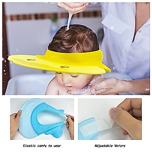 Baby Shower Hat, Adjustable Toddler Hair Washing Visor, Soft Silicone Baby Shampoo Cap for Girls Boys Toddler to Stop Water in Eyes (Duck-Blue)