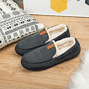 Teezerber Mens Moccasin Slippers Memory Foam Suede House Slippers for Men with Soft Fleece Lining Anti-Skid Sole Indoor Outdoor House Shoes Dark Grey Size 10.5