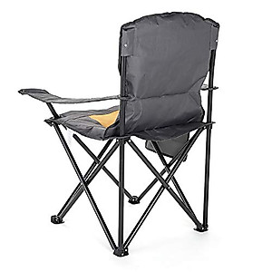 ARROWHEAD OUTDOOR Portable Folding Camping Quad Chair w/Added Ultra-Comfortable Padding, Cup-Holder, Heavy-Duty Carrying Bag, Padded Armrests, Supports up to 330lbs, USA-Based Support (Tan & Gray)