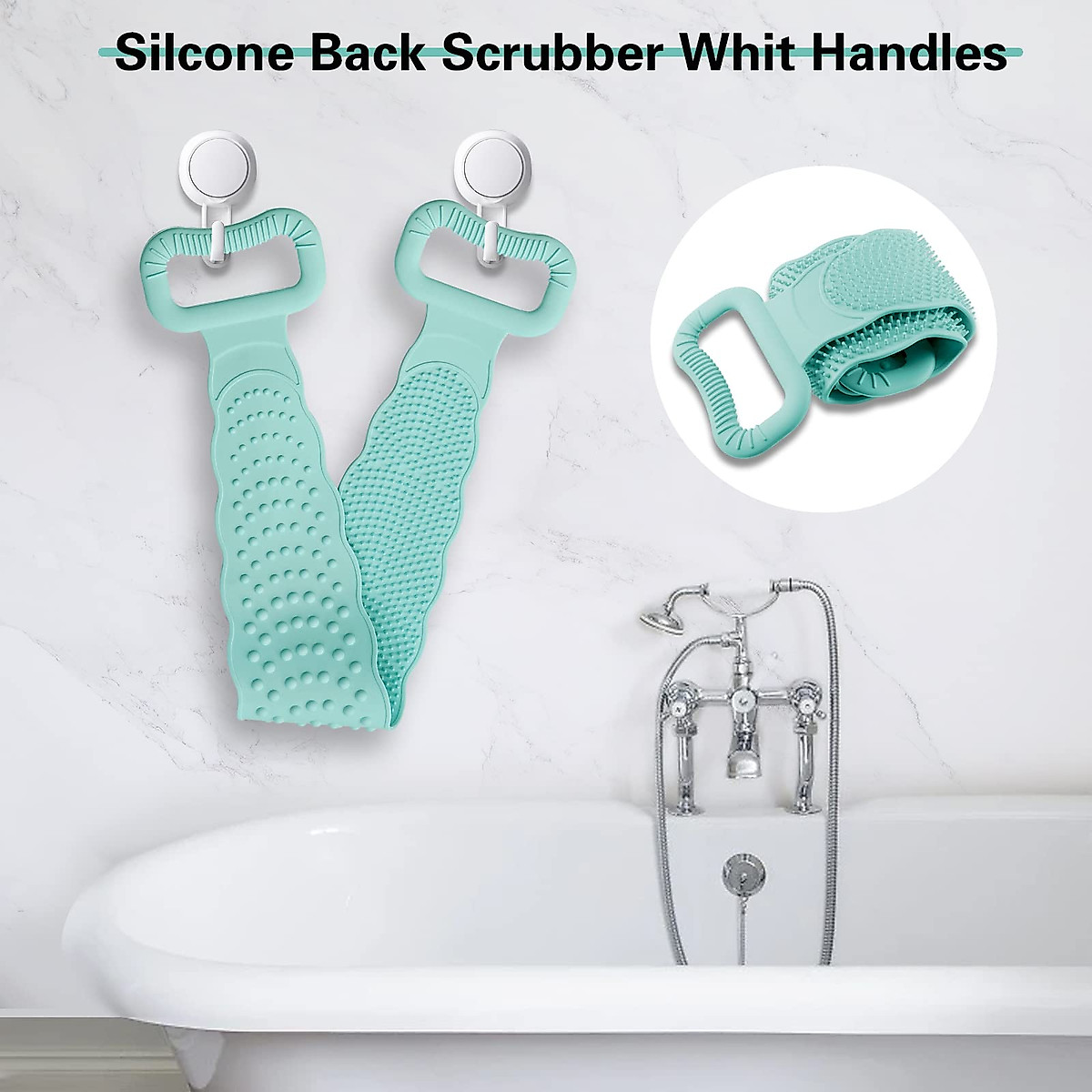 JefDiee Silicone Back Scrubber for Shower, Lengthen & Soft Back Washer, Bath Body Brush with Handles for Deep Cleaning, Exfoliating and Massaging, Improve Your Blood Circulation, Body Scrubber (Green)