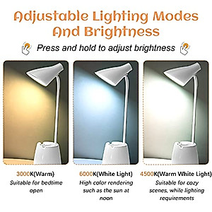 UOIXPUHUO LED Desk Lamp Desk Light for Home Office, Eye-Caring Small Desk Lamp with USB Charging Port for Kids, Reading Lamp for Desk with 3 Lighting Modes for College Dorm Room