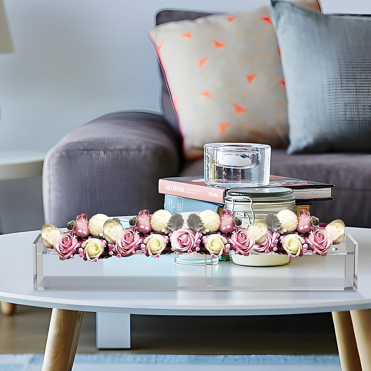 Acrylic Flower Vase Rectangular,18 Inches Clear Acrylic Vase,Long Acrylic Vase with 18 Holes,Low Laying Unique Flower Vases for Home Decor or Weddings