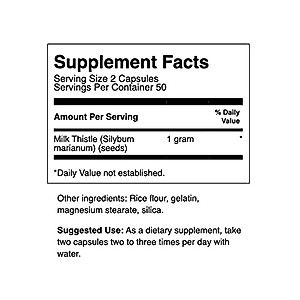 Swanson Milk Thistle - Herbal Liver Support Supplement - Natural Formula Helping to Maintain Overall Health & Wellbeing - (100 Capsules, 500mg Each) 2 Pack