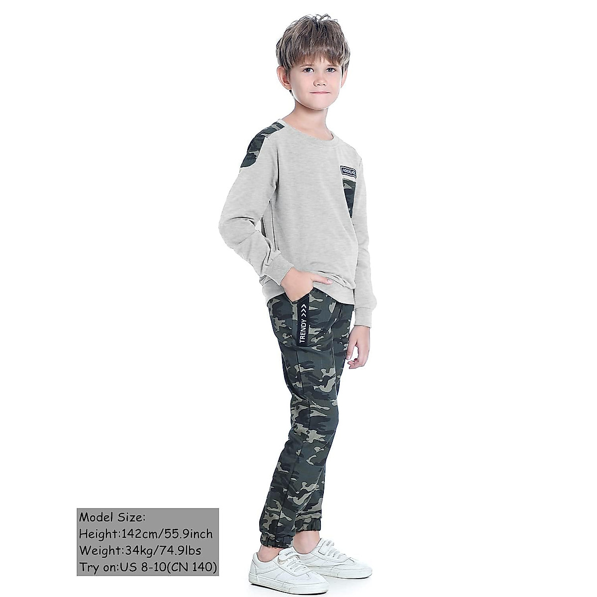 LOLANTA Boys Clothes Casual Camouflage 2 Piece Outfits Kids Long Sleeve Sweatshirt Pants Sets Tracksuit(01#Grey,6-7)