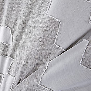 PERFEMET 3-Pieces Boho Tufted Shabby Comforter Set King Size Farmhouse Country Style Geometric Bedding Set for Girls Adult Embroidery Jacquard Ultra Soft Neutral Quilt/Bedspread Set (Light-Gray,King)