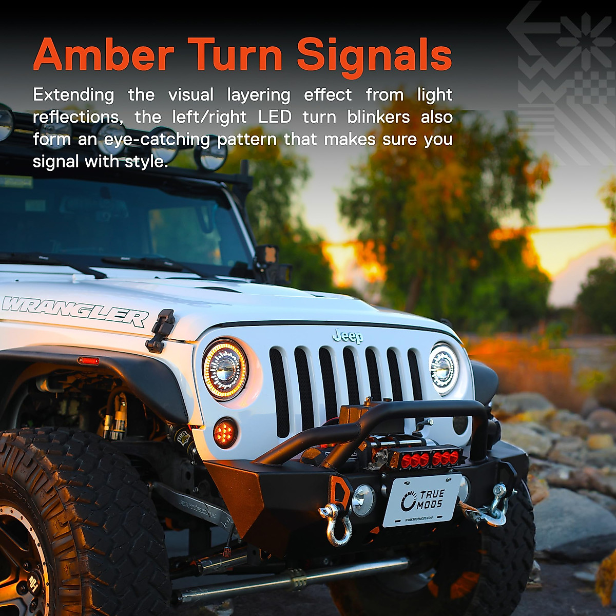 TRUE MODS 7 Inch Round LED Headlight Black H6024 2d1 High Low Sealed Beam [DOT] HALO DRL Turn Signal Replacement for Jeep Wrangler JK JKU TJ CJ Chevy Ford Nissan Hummer H1 H2 Land Rover Defender Mazda