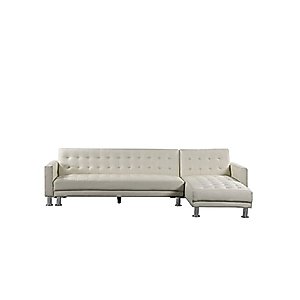 Velago ATTALENS White Modern Convertible Sectional Sofa | Leather Sleeper Queen Size | Reversible Chaise Lounge | Contemporary Living Room Furniture, 116"