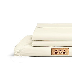 Linen Home 100% Cotton Percale Fitted Sheet Set King Size, Ivory, Deep Pocket, 3 Piece - 1 Deep Pocket Fitted Sheet and 2 Pillowcases, Crisp Cool and Strong Bed Linen