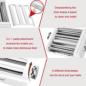 Pasta Maker Attachment for ALL KitchenAid Stand Mixers,Noodle Maker Kitchen Aid Mixer Accessories 3-in-1 Including Dough Roller Spaghetti Fettuccine Cutter and Cleaning Brush - Pasta Roller and Cutter