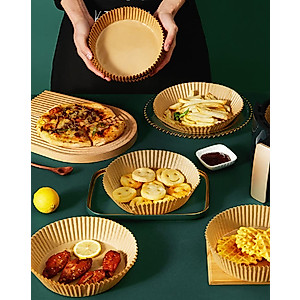 Air Fryer Disposable Paper Liner, 100Pcs Air Fryer Airfryer Parchment Paper Liners Round, Non-stick Grease Proof Bakery Baking Paper for Air Fryer Basket Roasting, Oil-proof, Food Grade (6.3 Inch)