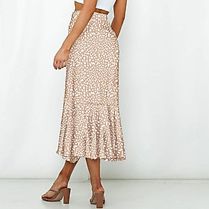 CofeeMO Bravetoshop Womens Boho Floral Print High Waisted Wrap Flowy Midi Skirt Asymmetrical Ruffle Hem Swing A-Line Skirts (Beige,XL)