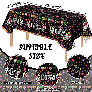 Erweicet Day of The Dead Tablecloth 3pcs Dia de Muertos Tablecloth Mexican Day of The Dead Decorations Sugar Skull Decor Dia De Los Muertos Party Table Decorations
