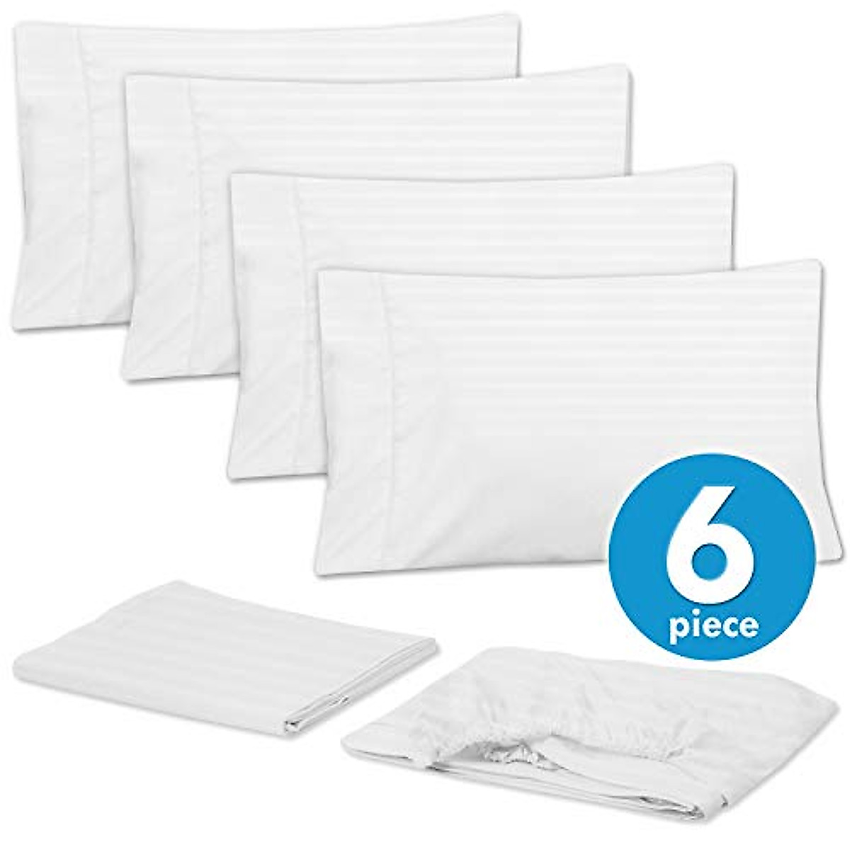 King Size Bed Sheets - 6 Piece 1500 Supreme Collection Fine Brushed Microfiber Deep Pocket King Sheet Set Bedding - 2 Extra Pillow Cases, Great Value, King, Dobby White