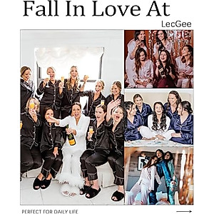 LecGee Couples Matching Pajamas Set Button Down Sleepwear Long Sleeve Loungewear Silky Satin 2 Piece Pjs Men/Women Pink Large