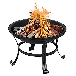 Douup 22-Inch Fire Bowl Backyard Fire Pit with Mesh Screen Cover, Log Grate, Firepit Poker, Waterproof Cover, Wood Burning Stove for Camping, Bonfire, Patio, Park