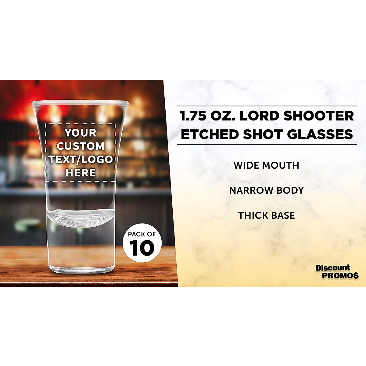 Custom 2 oz. Lord Shooter Etched Shot Glasses, 10 pack, Personalized Text, Logo, 21st Birthday Party, Lounge Glassware, Clear