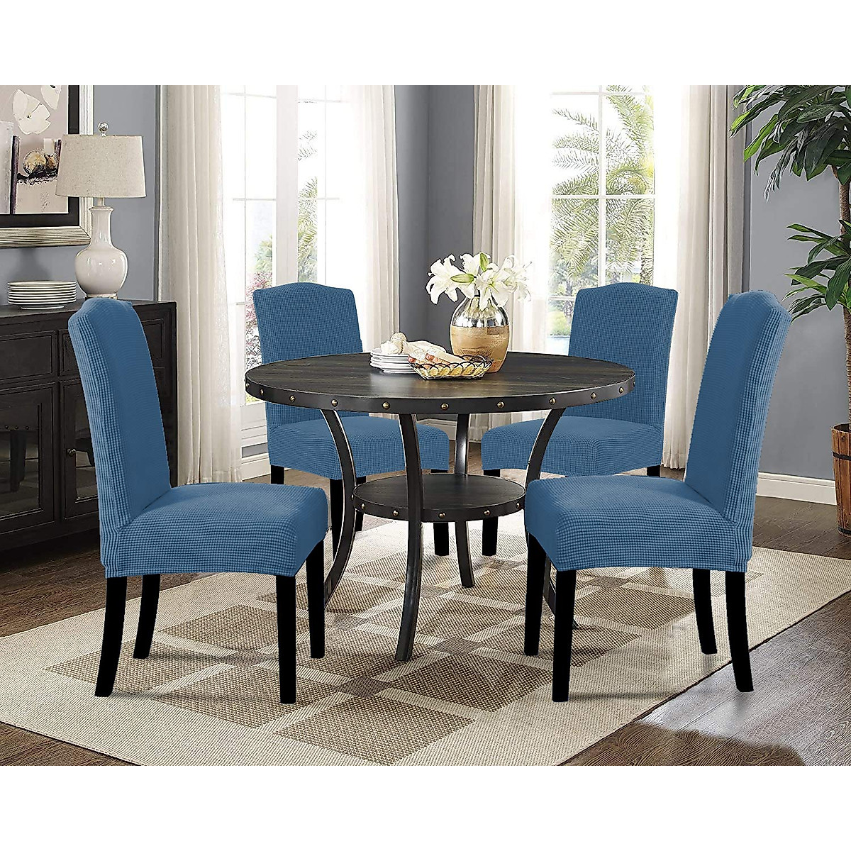 TIANSHU Stretch Chair Covers for Dining Room Set of 2, Dining Room Chair Covers for Home Decor, Removable Dining Chair Cover Non-Slip Kitchen Chair Cover Parson Chair Slipcover (2 Pack, Denim Blue)