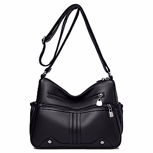 NOTAG Leather Shoulder Bags Women Crossbody Handbags Casua Travel Purses Large Meseenger Bag (Black)