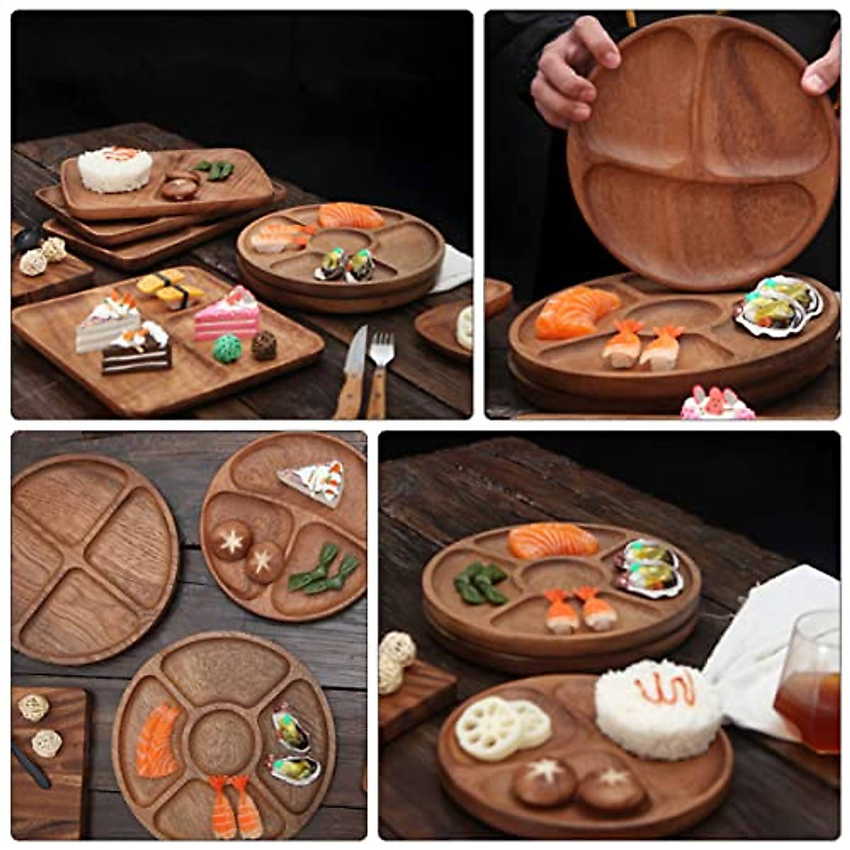 Anneome 1pc Compartment Dishes On Fruits Divided Salad Color Cheese Section Tableware Wood Plates Candy Party Camping Luncheon Diet Birthday Platter Veggies Round Practical Platters Cake