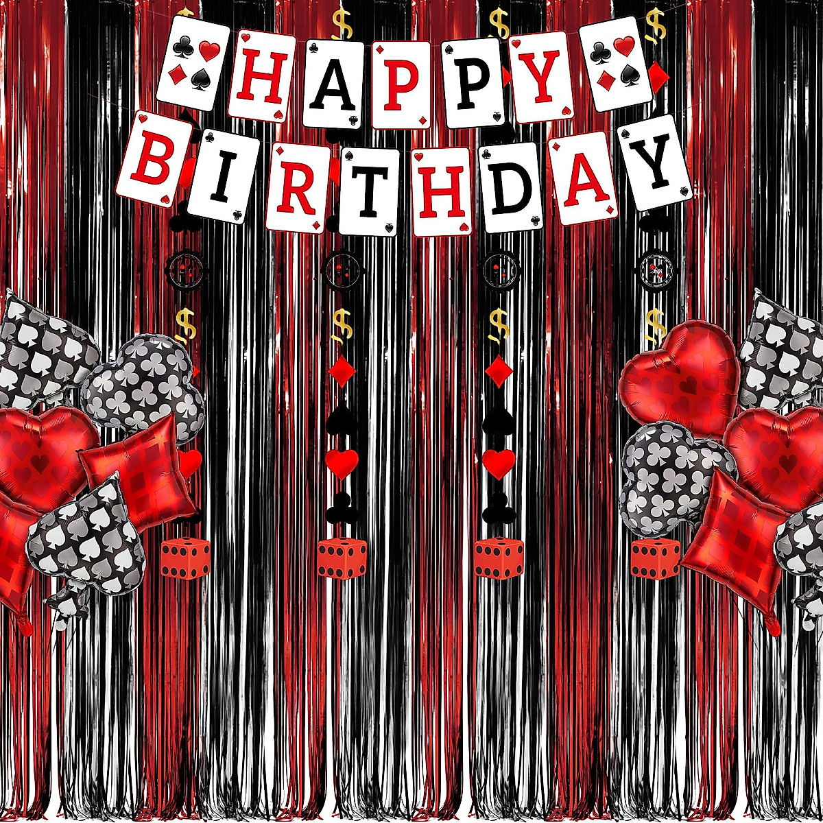 Black Red Party Streamers Backdrop - GREATRIL Foil Fringe Tinsel for Stranger/Friday Party - 3.2ft X 8.2ft - 2 Packs