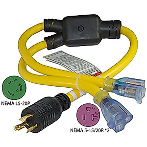 Conntek YL520520S 20-Amp 125-volt L5-20P Generator Y-Adapter Male Plug to U.S. 15/20-Amp Female Connectors
