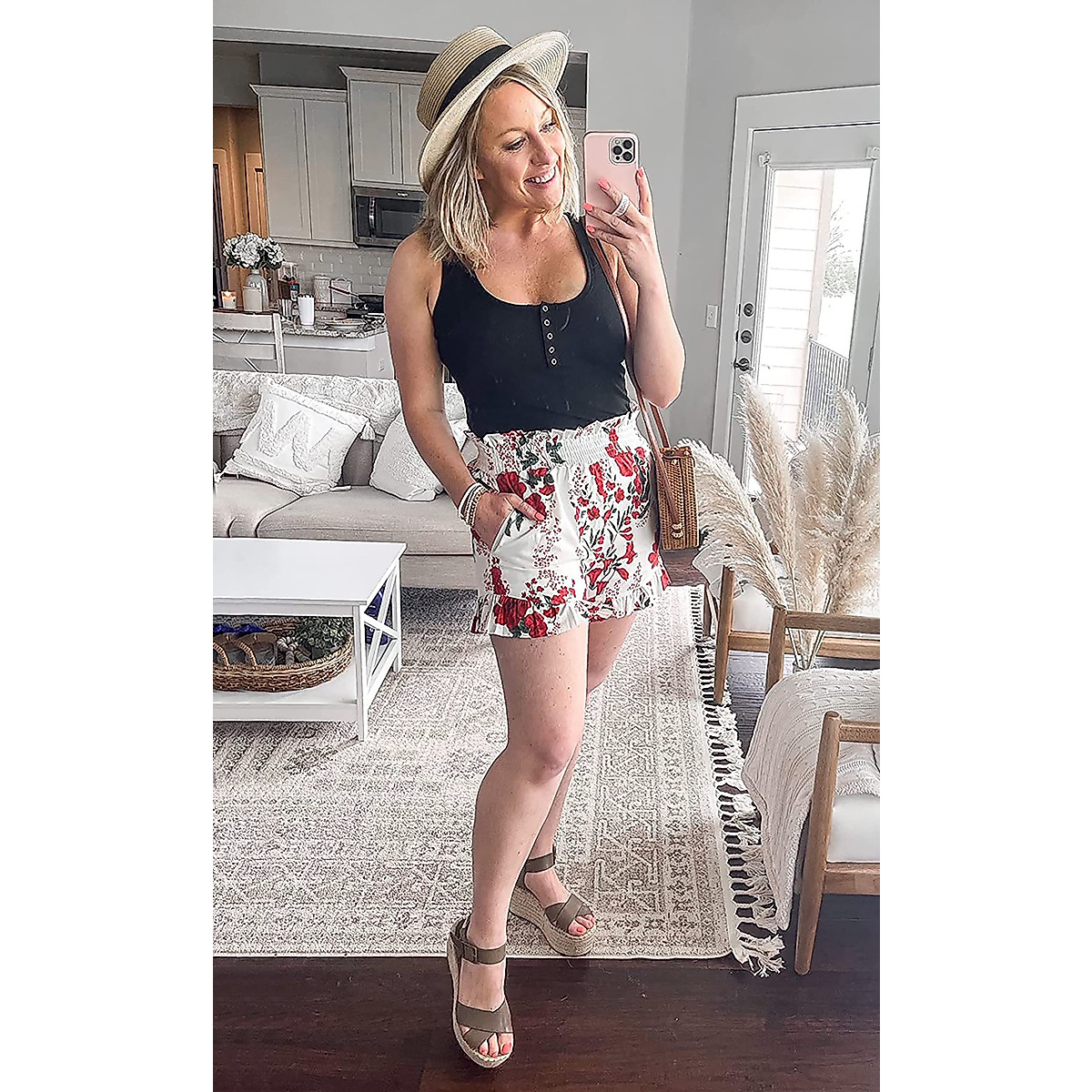 BTFBM Women's Summer Ribbed Tank Tops Crew Neck Button Down Slim Fit Basic Sleeveless Tunic Blouse Casual Henley Shirts(Sleeveless Black, Medium)