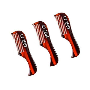 ZEUS 3-Pack Handmade Saw-Cut Mustache Comb, Fined Toothed, Durable Cellulose, Hand Polished, Pocket Comb & Beard Comb for Mustache and Beard - Traditional
