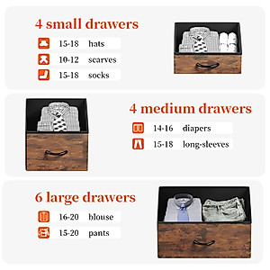 LIVEHOM 14 Dresser Drawer for Bedroom, Tall Dresser with Fabric Storage Drawer, Large Dressers & Chest of Drawers for Kid Room, Closet, Living Room, Entryway (Rustic Brown)