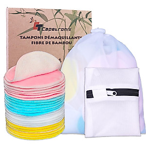 CT Capetronix Reusable Cotton Rounds,16 Pack & 2 Bags for Laundry & Storage, Reusable Makeup Remover Pads for All Skin Types, Eco-Friendly Bamboo Cotton Pads for face