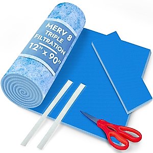 Cut to Size Floor Vent Air Filters for home - MERV 8 Electrostatic Cut to Fit Air Filter Roll & Adhesive Hook Tape (50+ Filters) (12" x 90" Triple Filtration)