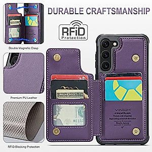 Vinich Samsung Galaxy S23 Plus Case with Card Holder, Samsung S23 Plus Wallet Case for Women Men with RFID Blocking, Durable Leather Kickstand Shockproof Case for Galaxy S23 Plus 5G, Purple