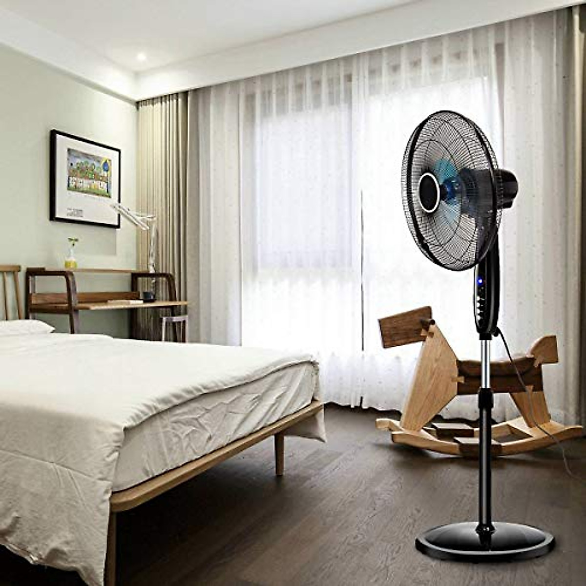 GOFLAME 16" Dual Blade Pedestal Fan, Oscillating Stand Fan Height Adjustable with Remote Control, 3 Speed Settings, Timer, LCD Display, Ideal for Bedroom, Living Room, Office