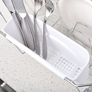 IKEBANA Dish Drying Rack, Kitchen in-Sink Chrome Finish Wire Dish Rack, Small Dish Drainer Rack with Removable White Plastic Utensils Holder